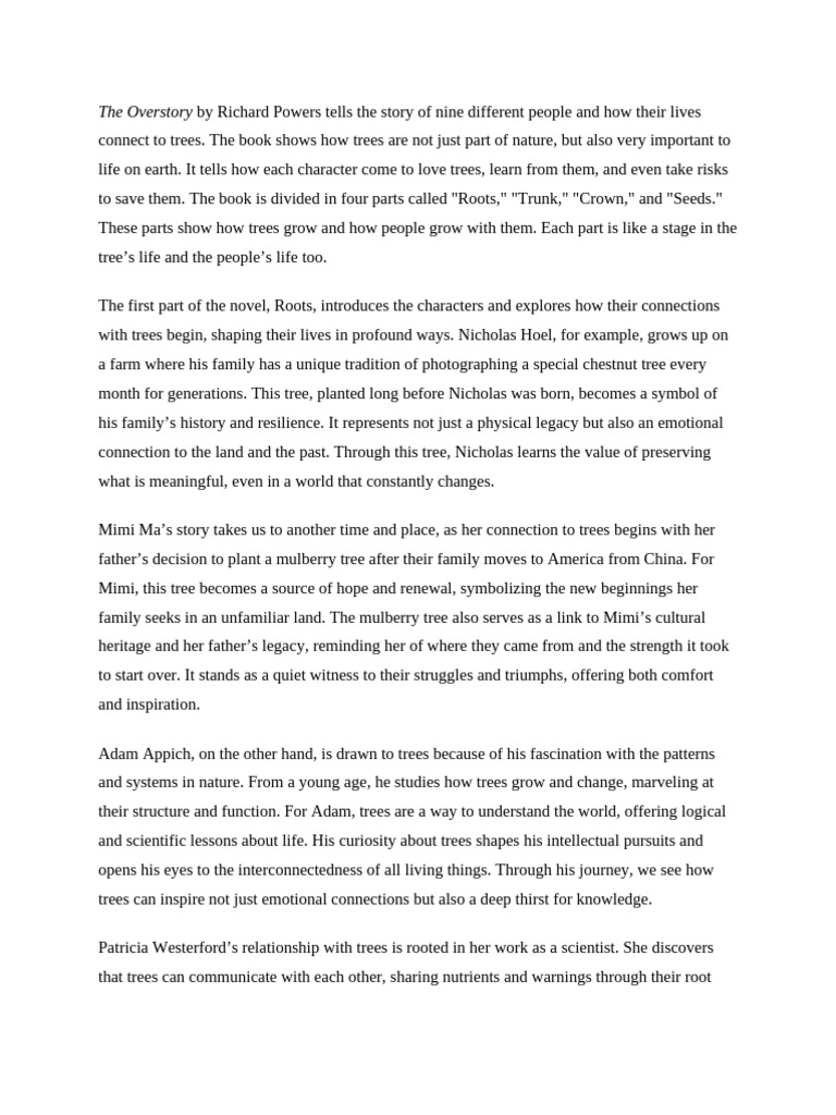 The Overstory: Chapter 1 Summary | PDF | Psychological Resilience | Logging