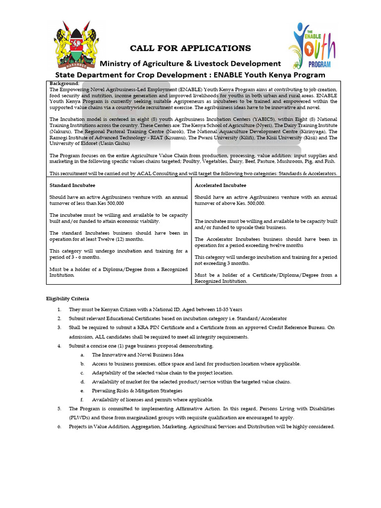 ENABLE Youth Kenya Program Applications | PDF | Agriculture | Kenya