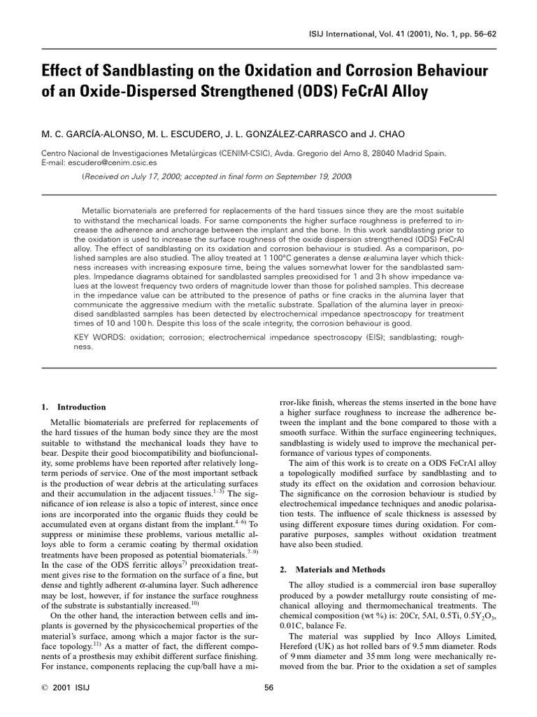 Sandblasting Effects on ODS FeCrAl Alloy | PDF | Corrosion | Aluminium ...