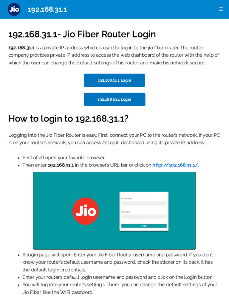 192.168.31.1 - Jio Fiber Router Login | PDF | Login | World Wide Web