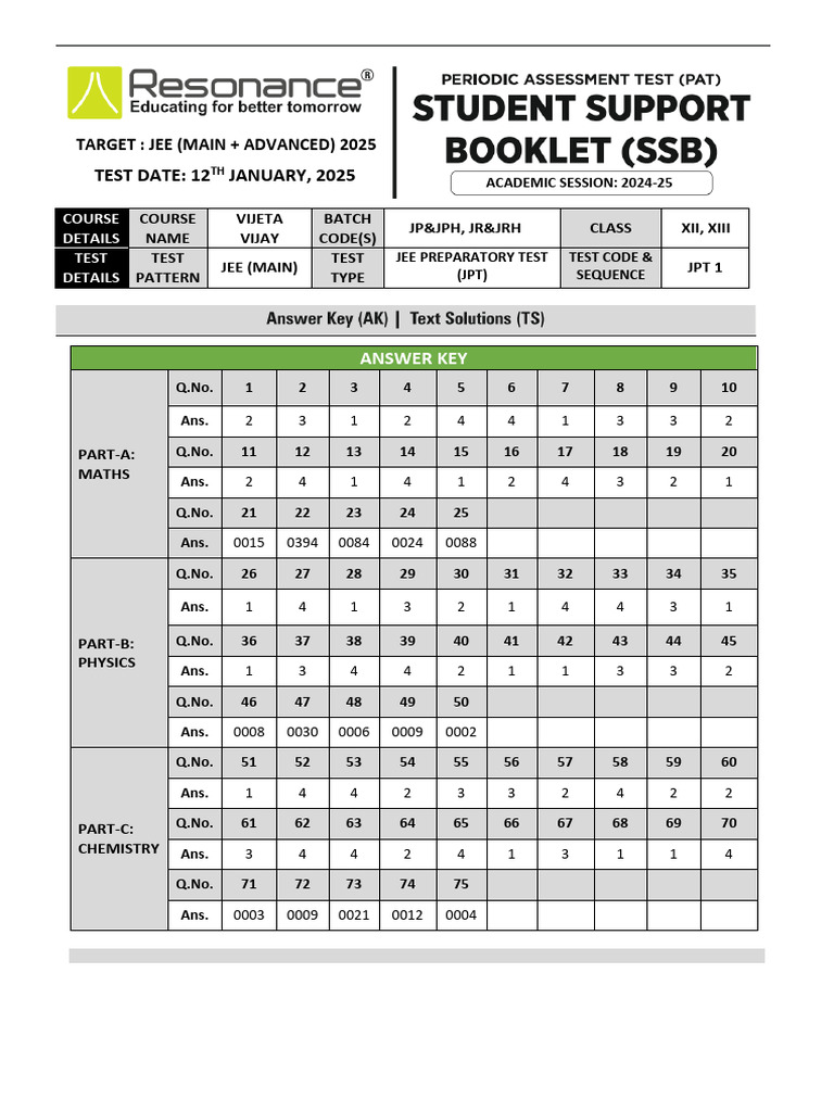 JPT - 1 - Solution Copy - (12.01.25) | PDF