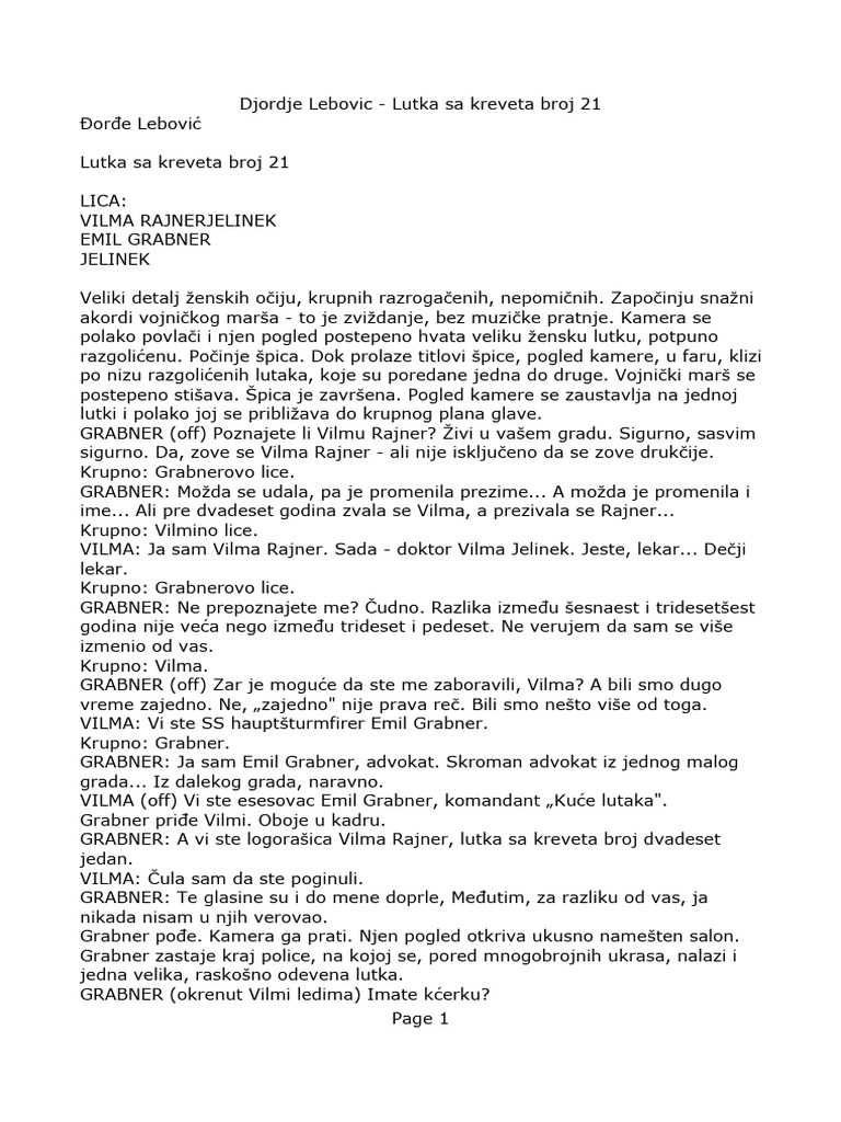 Djordje Lebovic-Lutka Sa Kreveta Broj 21 (Dragged) | PDF