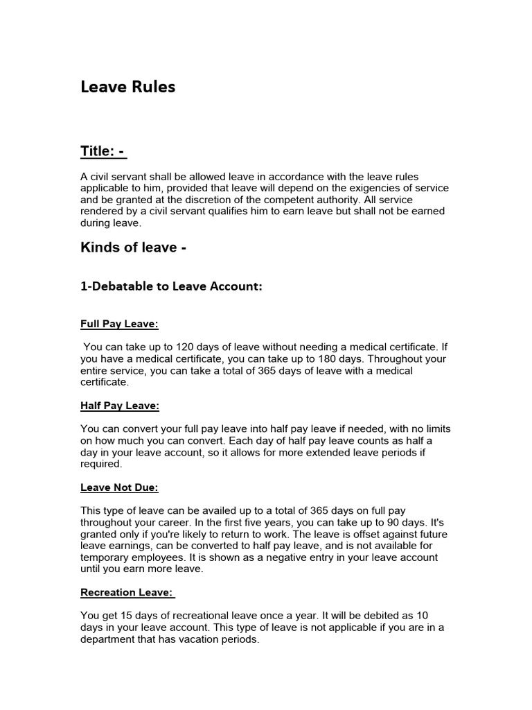 Comprehensive Civil Servant Leave Rules | PDF | Parental Leave | Debits And Credits