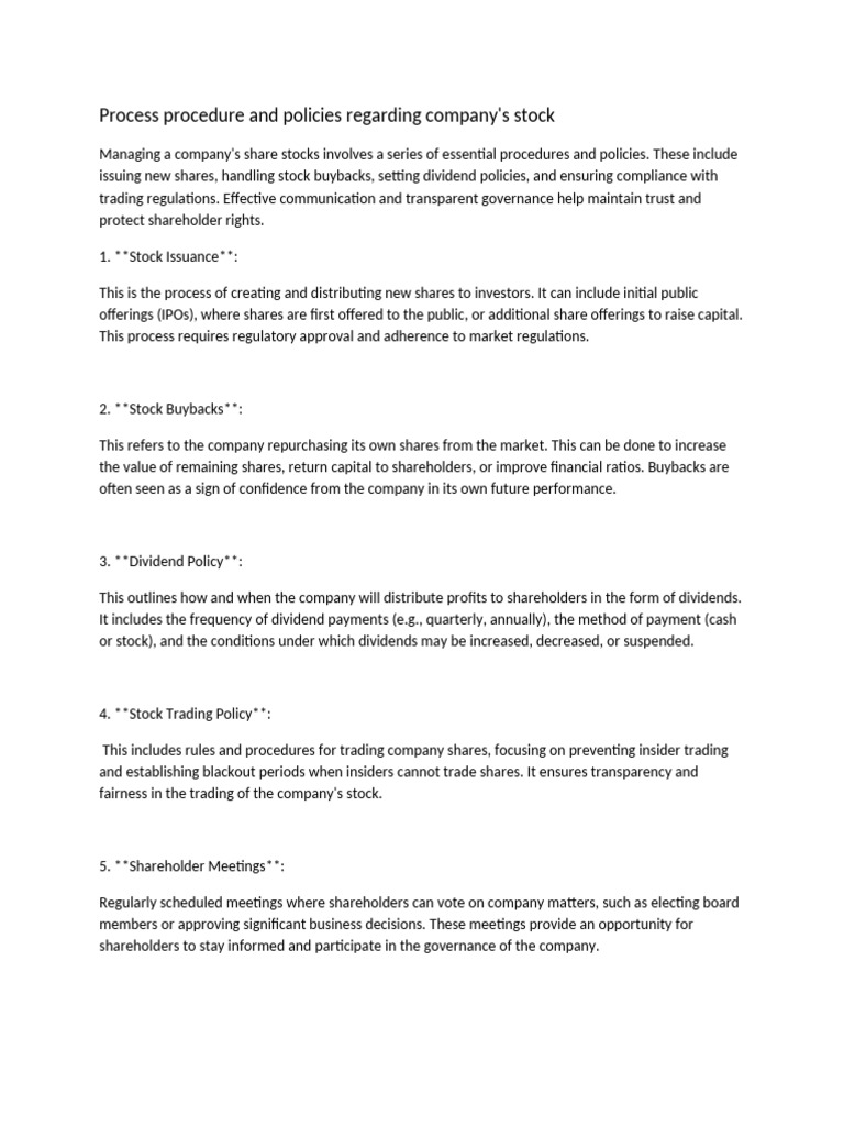 Process Procedure and Policies Regarding Company's Share Stock | PDF ...