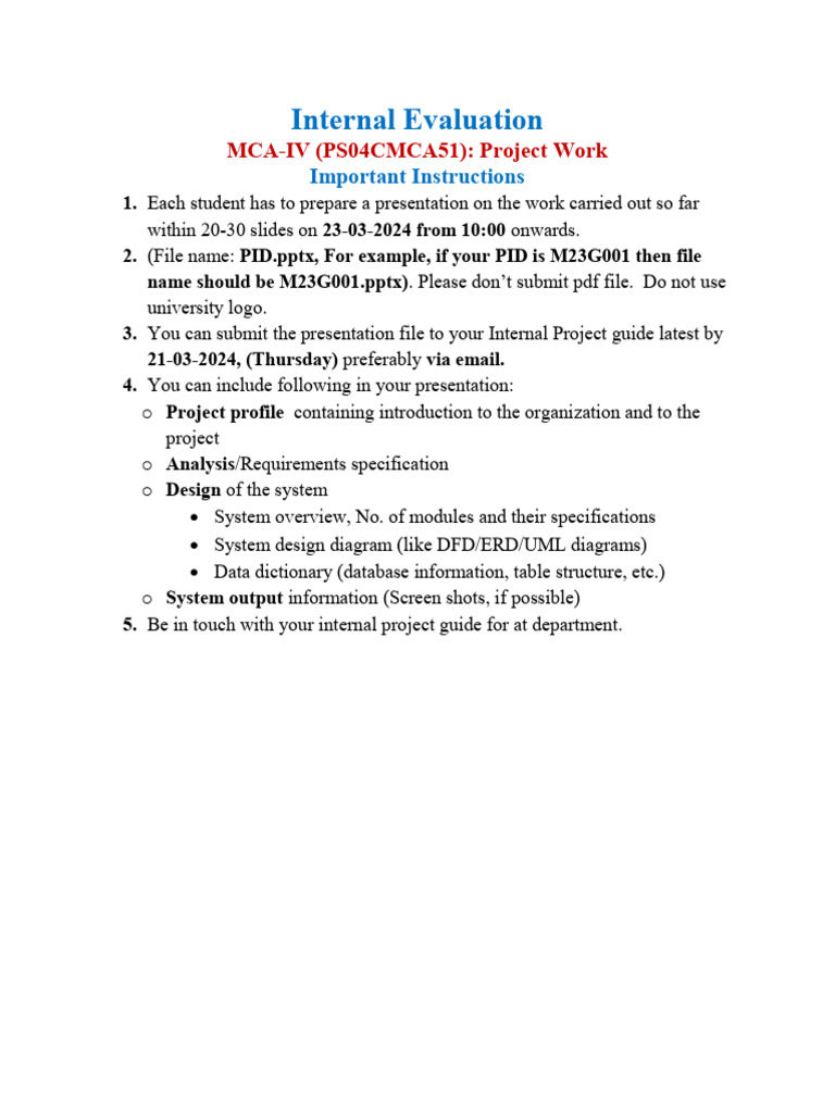 MCA IV Project Internal Evaluation March 2024 | PDF