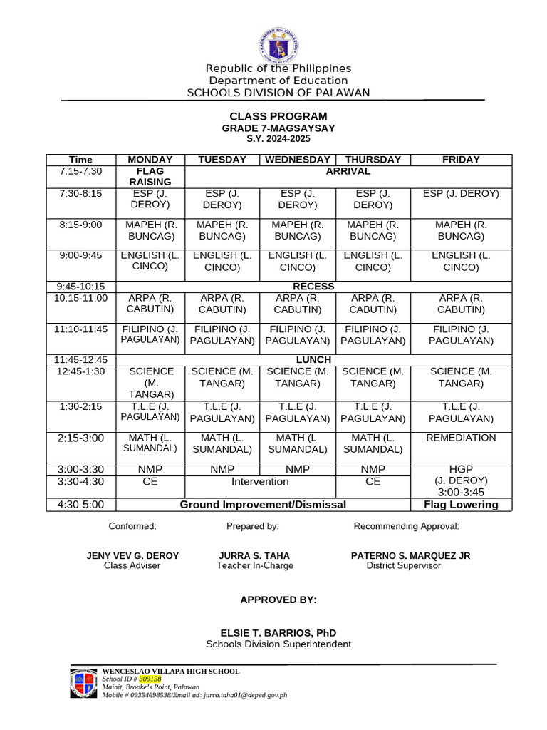 Class Program 2024-2025 FINAL | PDF | Governance | Southeast Asia