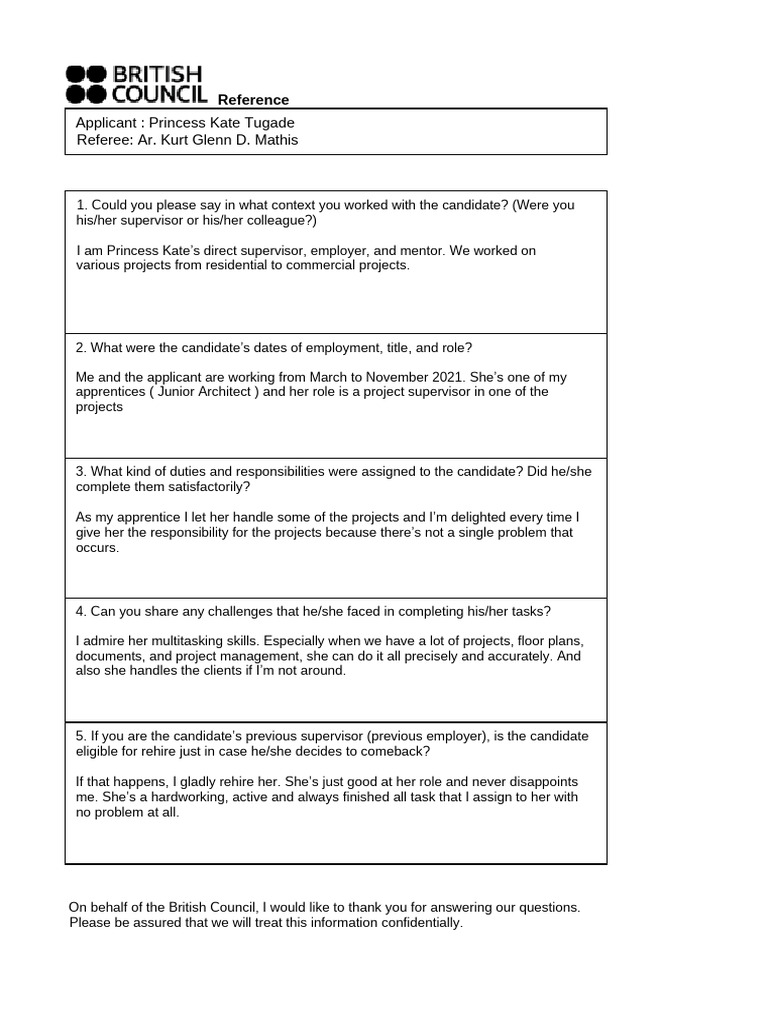 Character Reference Questions | PDF