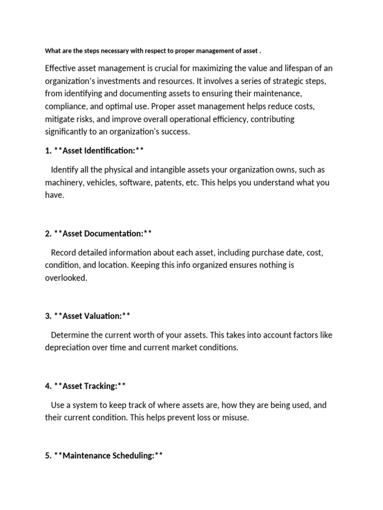 What are the steps necessary respect to Asset management | PDF | Asset ...