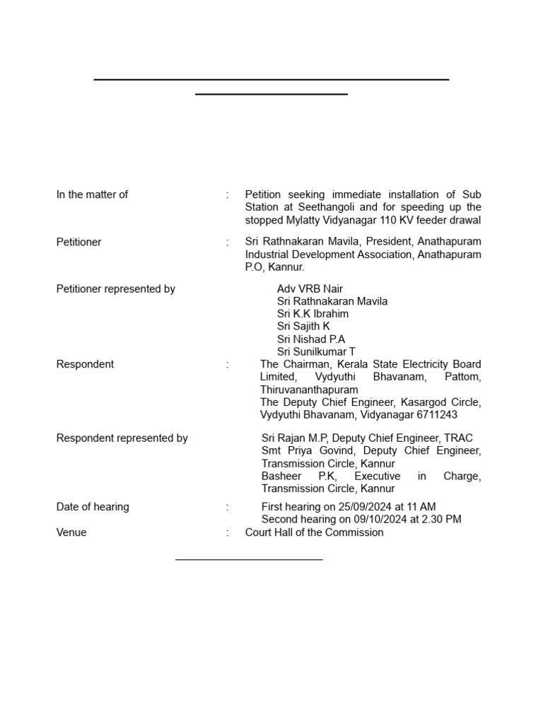 Petition for Substation in Seethangoli | PDF | Electrical Substation ...