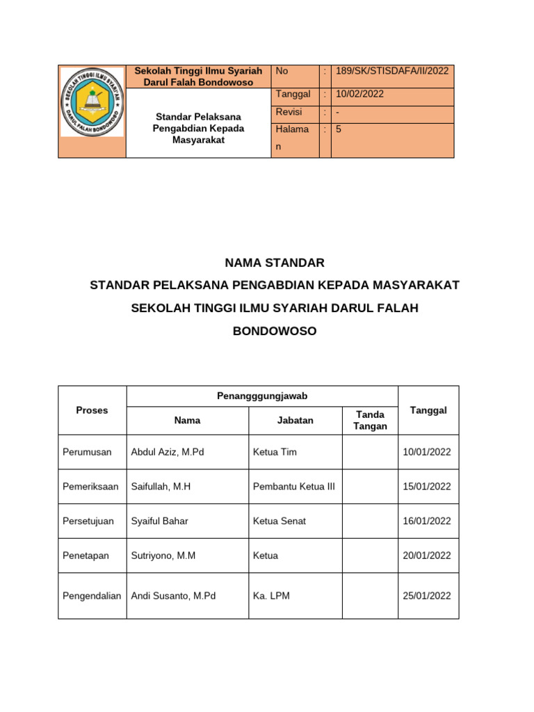 5. Draf Standart Pelaksana (done) | PDF