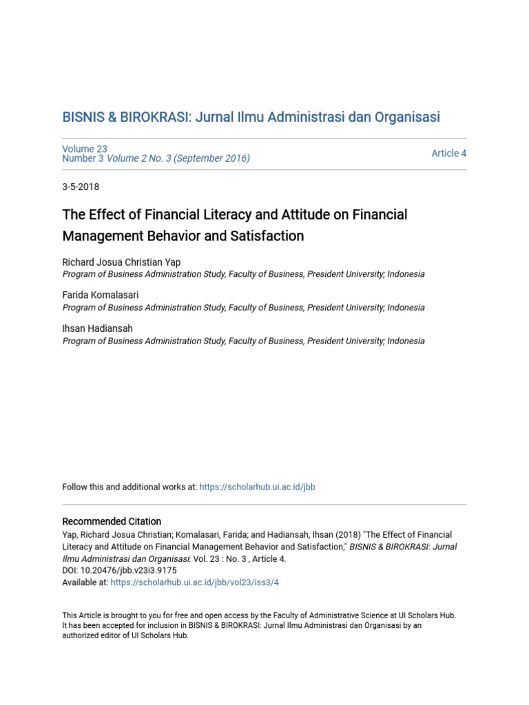 Financial Literacy's Impact on Satisfaction | PDF | Attitude ...
