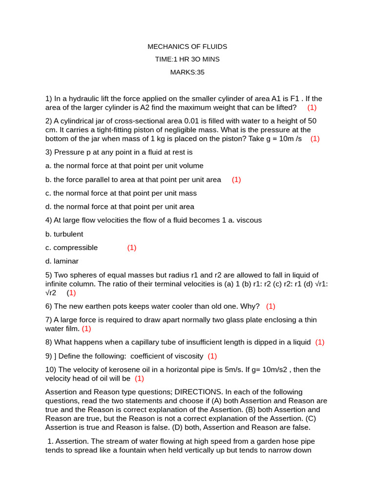 Fluid Mechanics Exam Questions | PDF | Buoyancy | Liquids