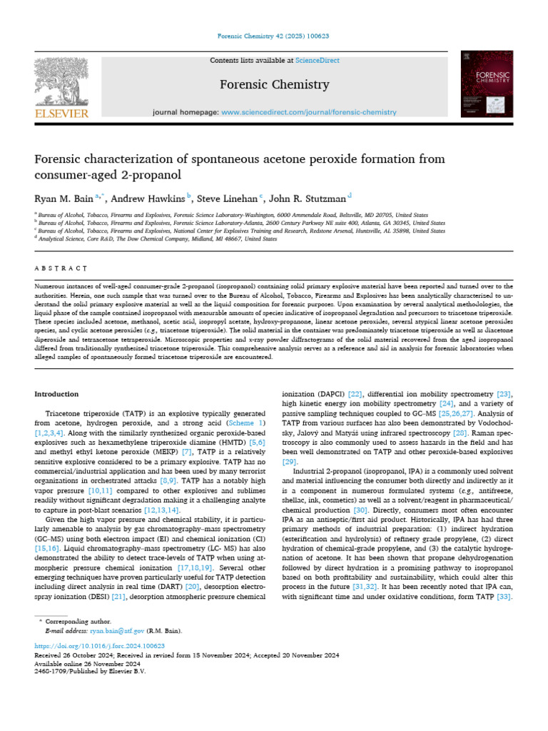 Forensic Characterization of Spontaneous Acetone Peroxide | PDF | Gas ...