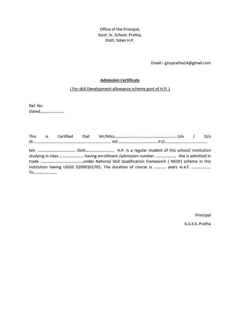 Admission Certificate | PDF