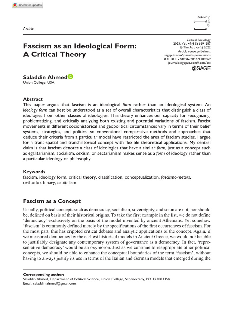 Understanding Fascism's Ideological Form | PDF | Fascism | Ideologies