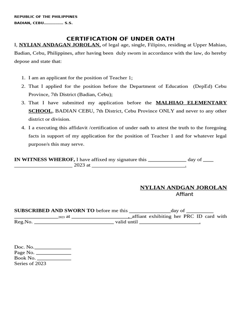 Teacher 1 Application Certification | PDF