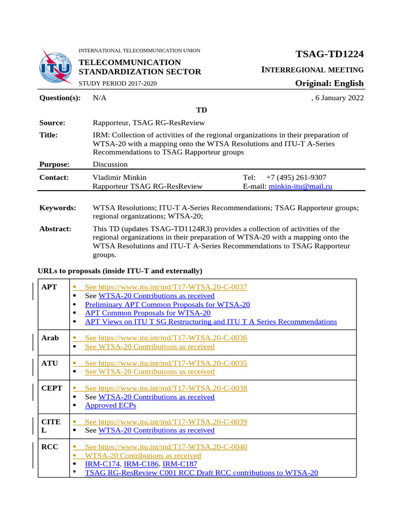 t17 Tsag 220110 TD Gen 1224!!Msw e Table Matrix | PDF | Itu T ...
