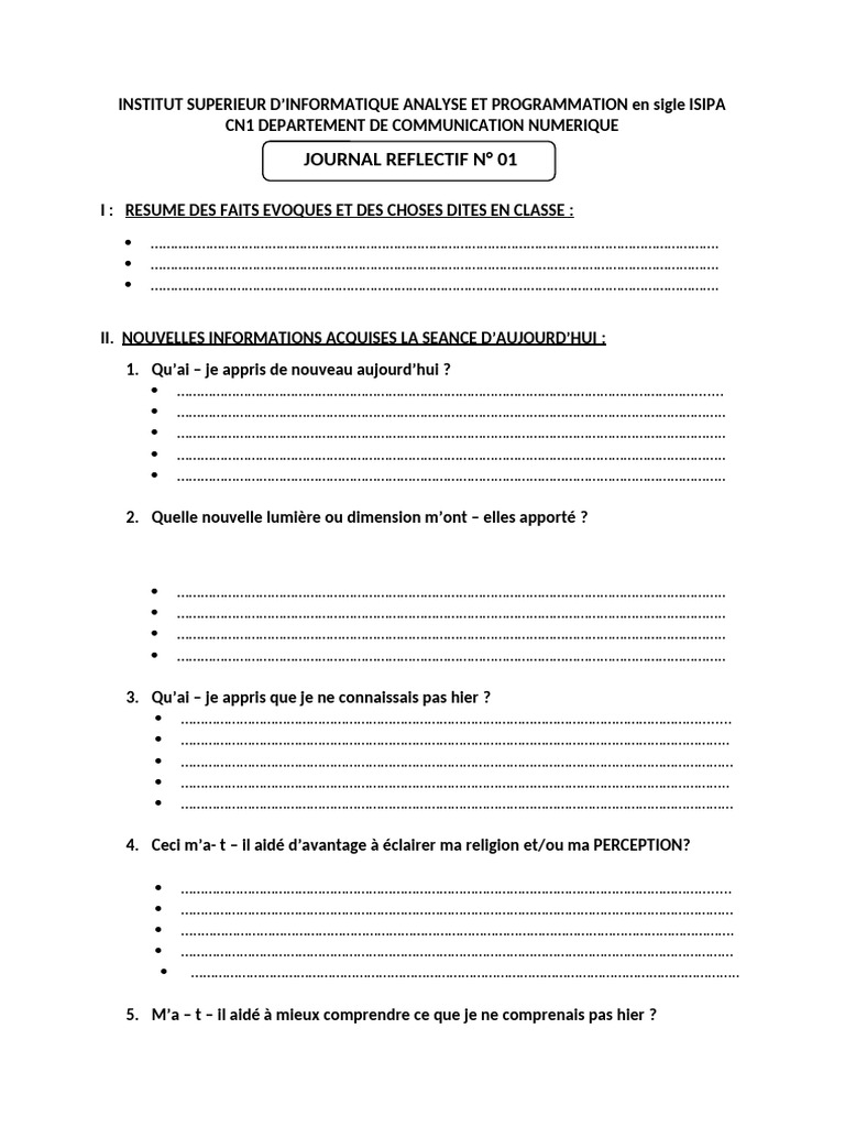 Modèle Journal Reflectif | PDF