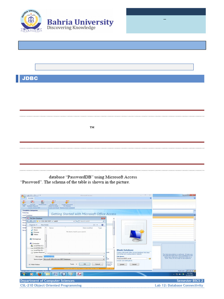 CSL 210 Lab12 Database Connectivity 12122024 095736pm | PDF | Databases | Microsoft Access