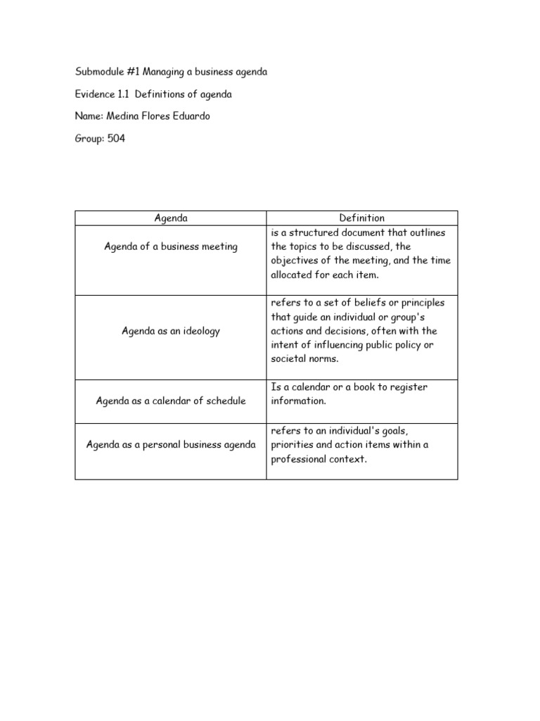 Understanding Business Agenda Definitions | PDF
