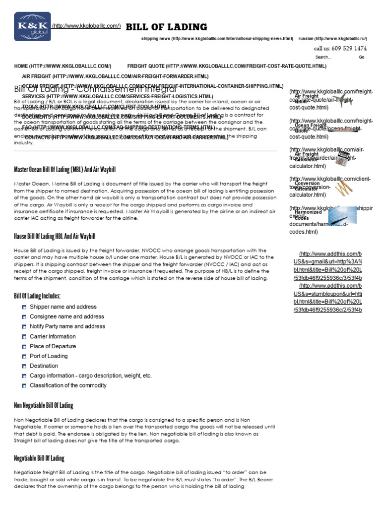 Bill of Lading - Connaissement Integral | PDF | Bill Of Lading | Cargo