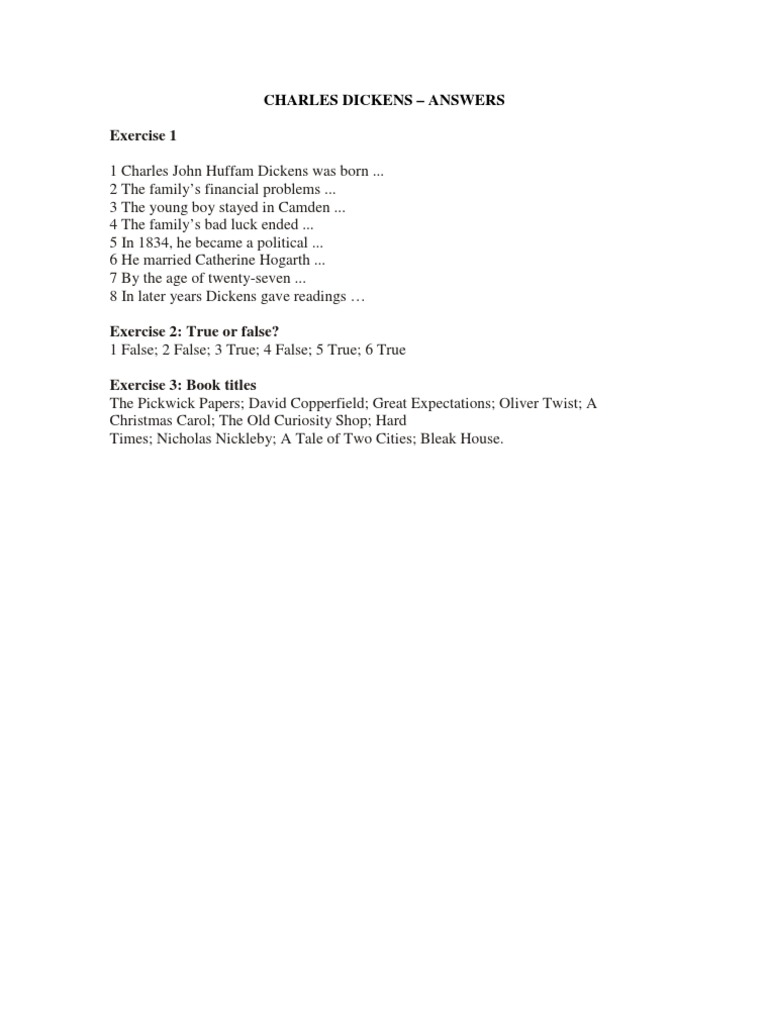 Dickens Exercise 1 Answers | PDF | History | Religion & Spirituality