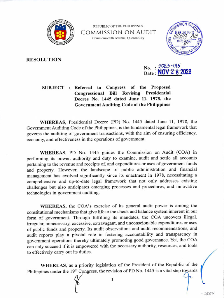 Coa Resolution No. 2023 - 015 - 0001 | PDF