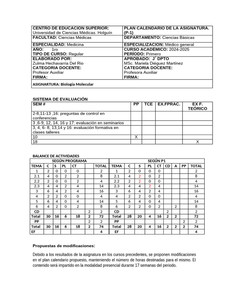 P1 BM Plan E 2024-2025 | PDF | Genética | Adn