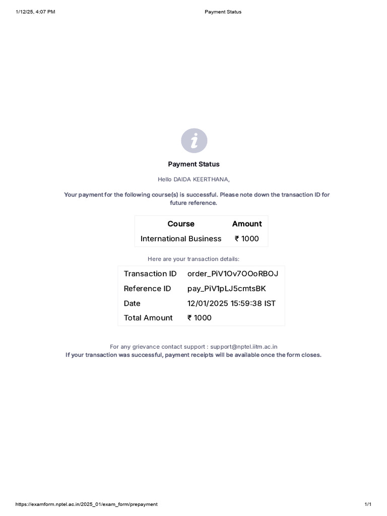 NPTEL Payment Status | PDF