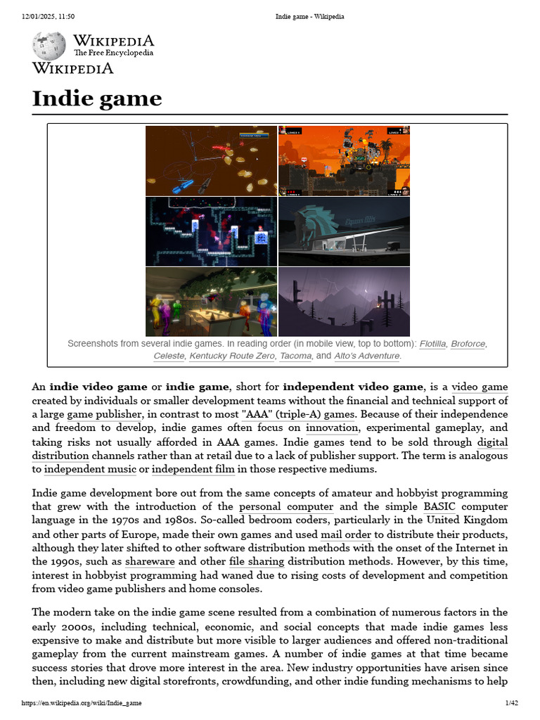 Indie game - Wikipedia | PDF | Gaming | Computing