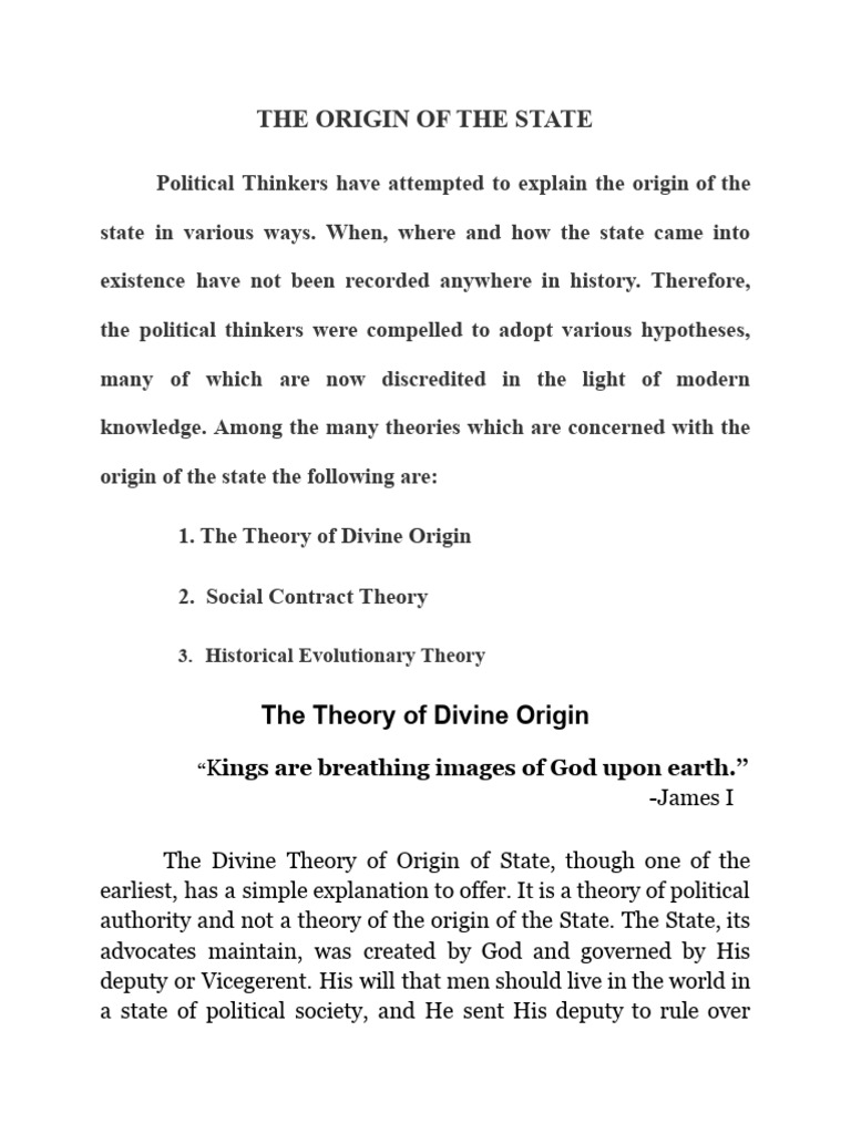 Theories of State Origin Explained | PDF | Social Contract | Sovereignty