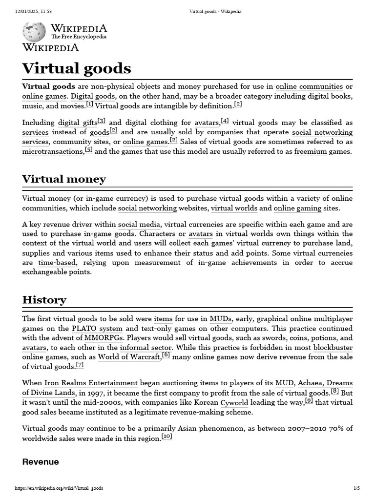 Virtual goods - Wikipedia | PDF | Virtual Reality | Online Services