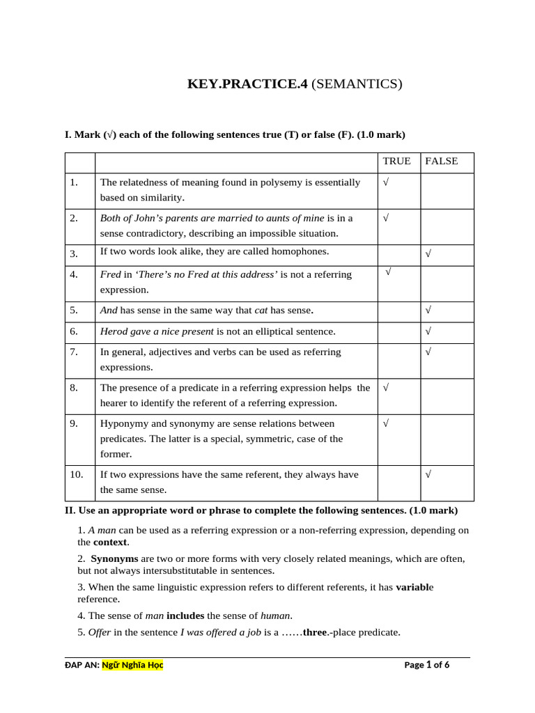KEY.PRACTICE.4 | PDF | Predicate (Grammar) | Linguistic Morphology