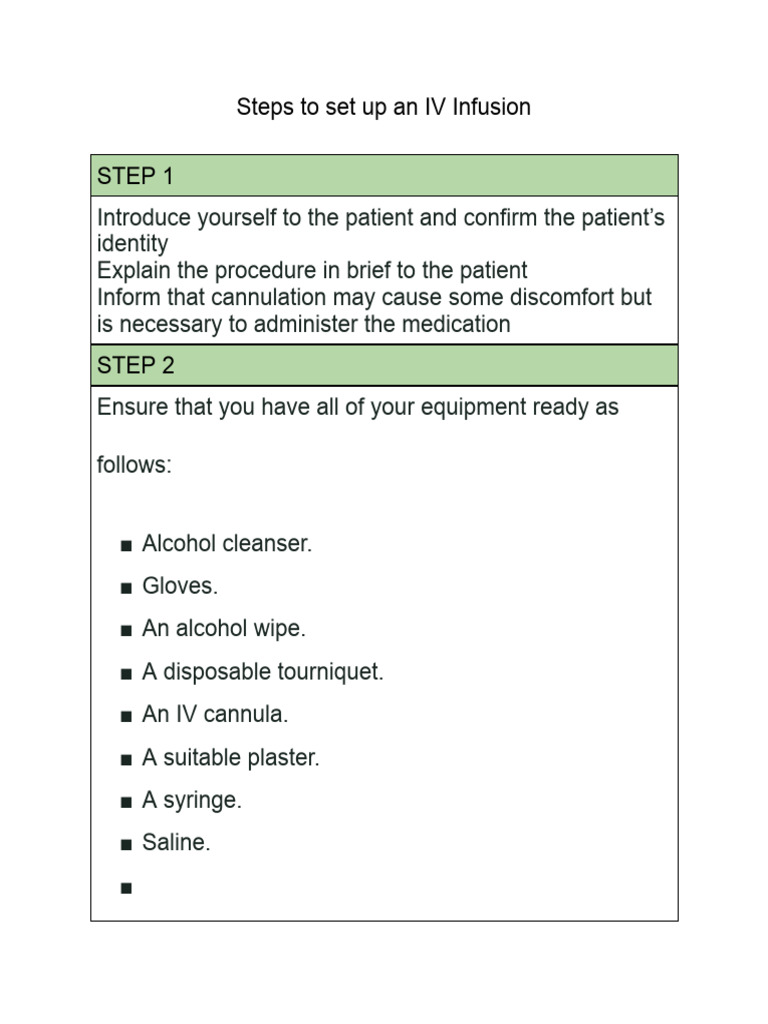 Steps To Set Up An IV Infusion | PDF