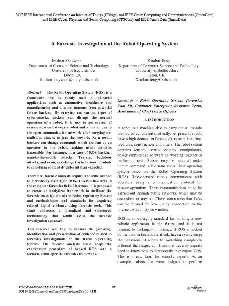 A Forensic Investigation of The Robot Operating System | PDF | Digital Forensics | Computer ...