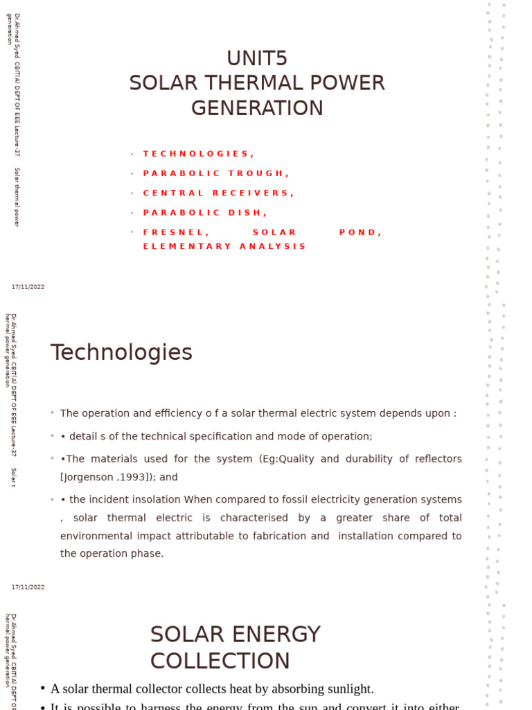 Unit4 Solar Thermal Power Part1 | PDF | Solar Energy | Sun