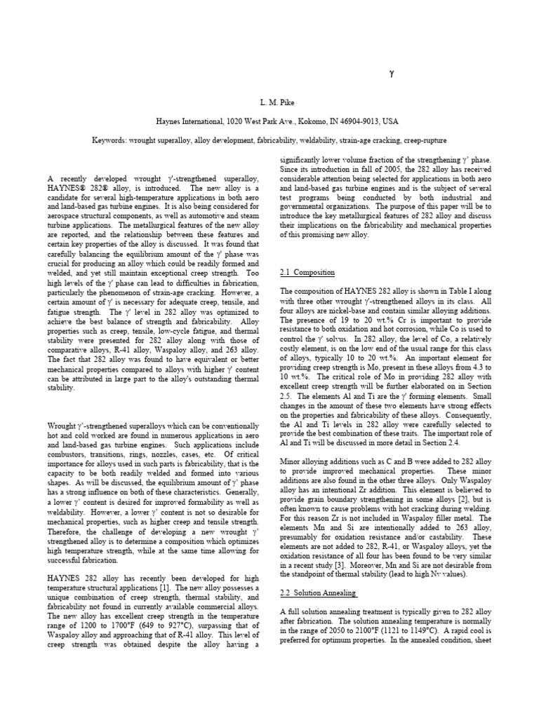 Development of a Fabricable Gamma-prime (γ') | PDF | Heat Treating ...