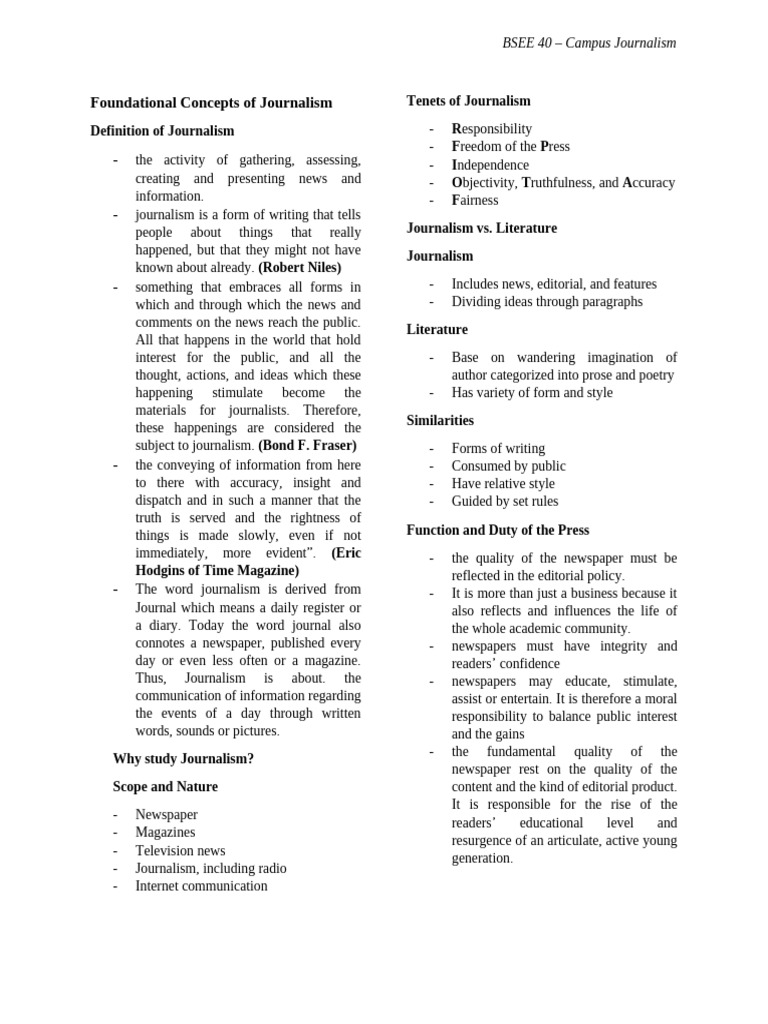Lesson 1 - Foundational Concepts of Journalism | PDF | Journalism | News
