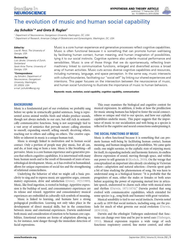 The Evolution of Music and Human Social Capability | PDF | Cerebral ...