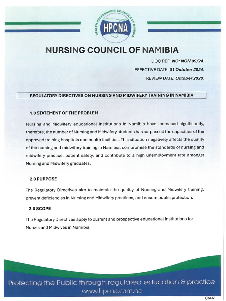 Regulatory Directives On The Training of Nurses and Midwives in Namibia ...