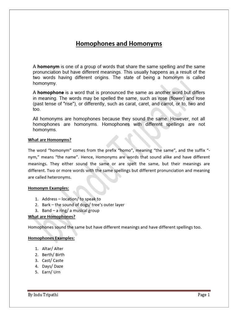 Homophones and Homonyms | PDF | Lexicology | Lexical Semantics