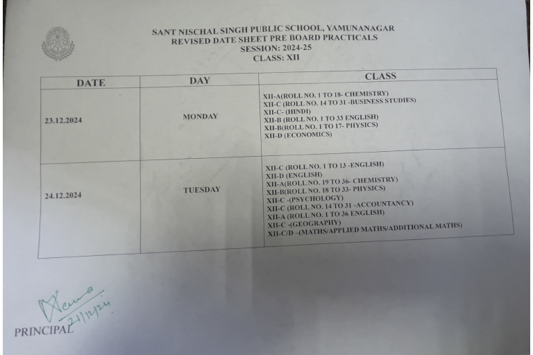 Revised Date Sheet Practicals | PDF