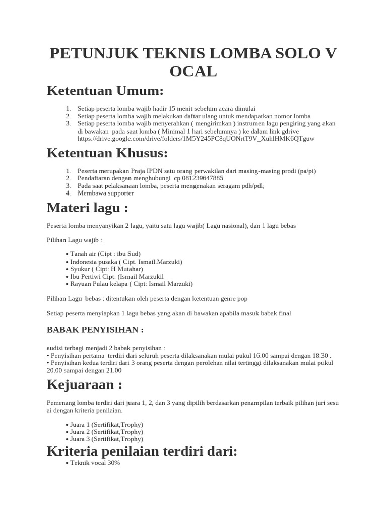 PETUNJUK TEKNIS LOMBA SOLO VOCAL 17 agustus | PDF