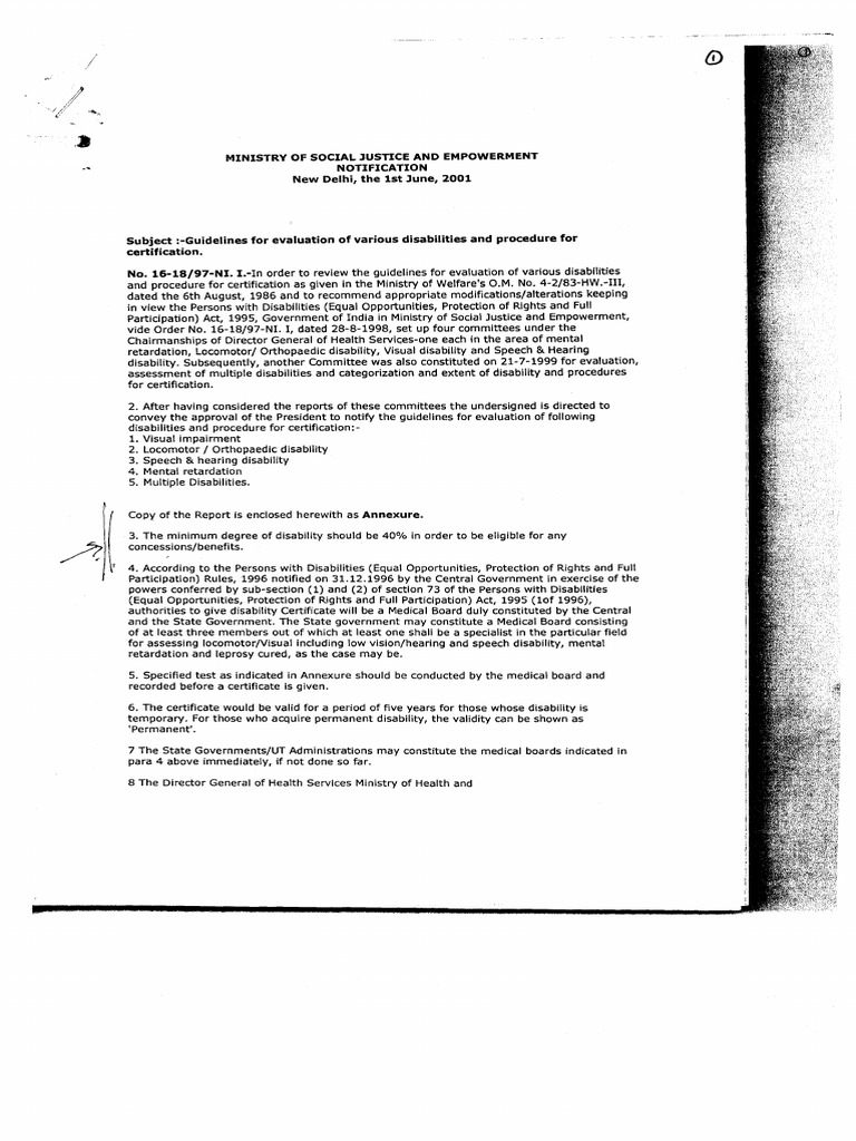Notification Disability 2001 | PDF