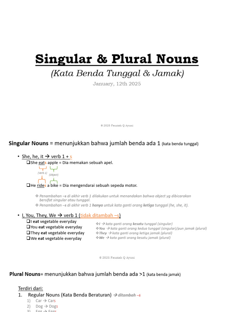Singular & Plural Pronouns- MsFau | PDF | Grammatical Number | Plural