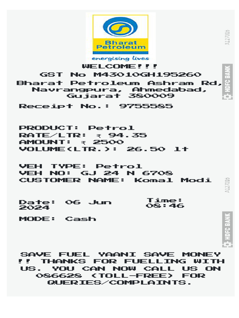 Fuel Bill Template 3 | PDF