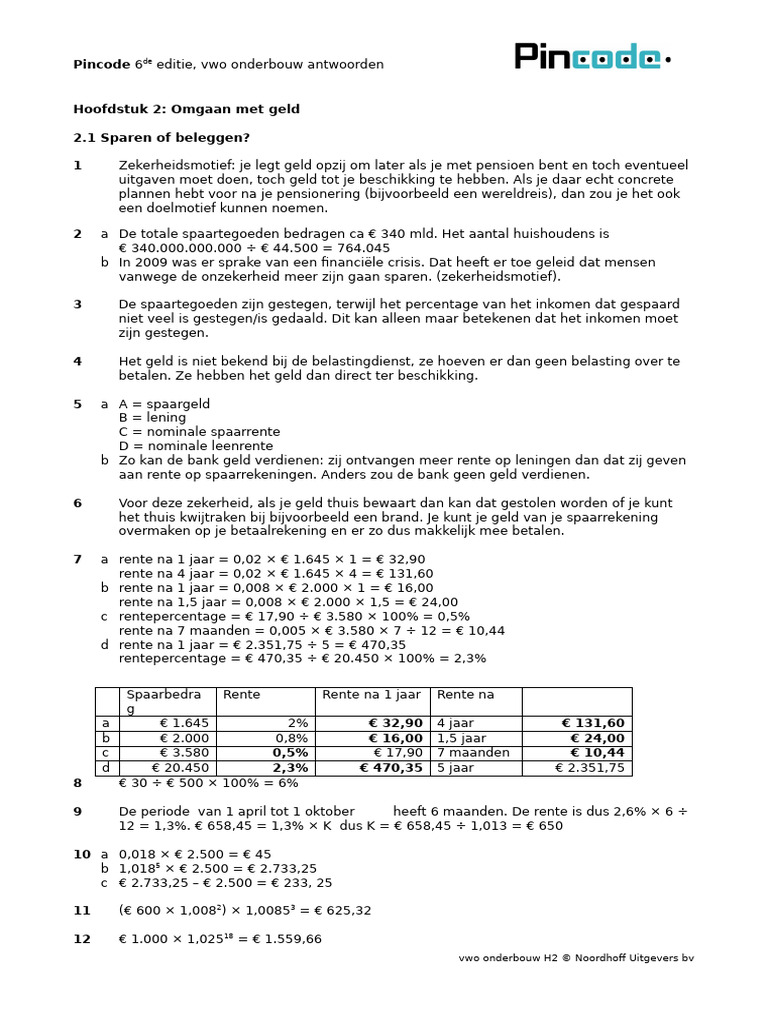 Uitwerkingen hst2 Pincode | PDF