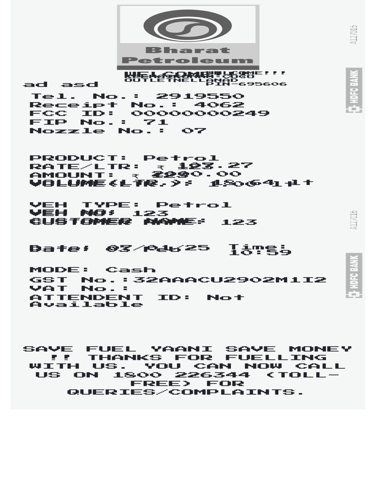 Fuel Bill Template 4 | PDF