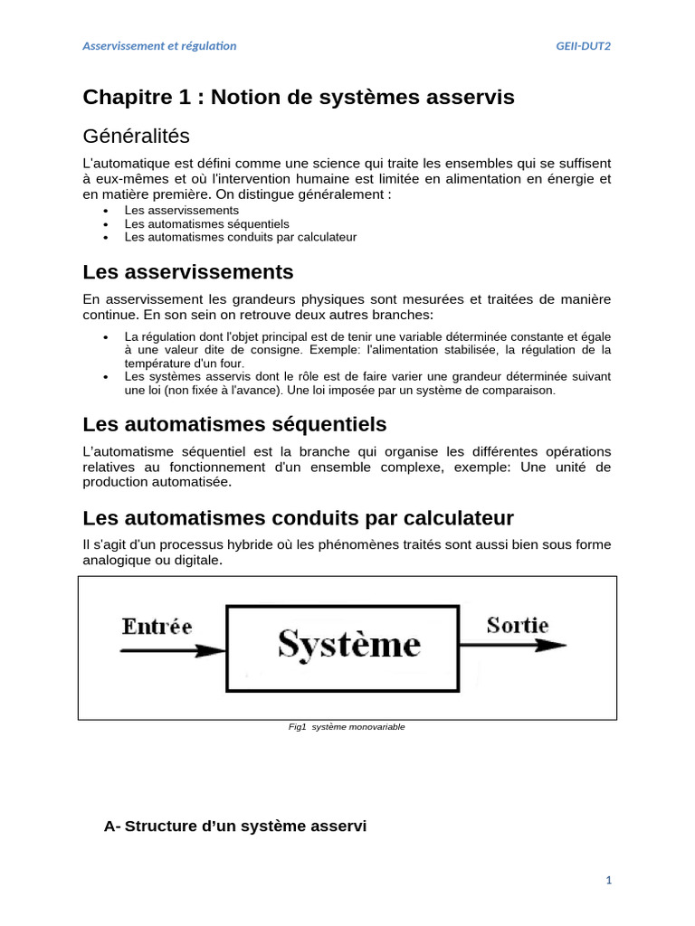Asservissement et régulation en automatique | PDF | Régulation ...