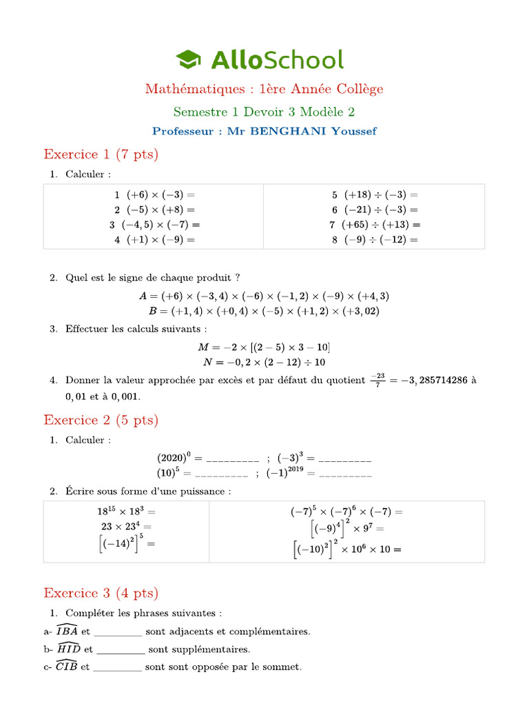 math-1ac-semestre-1-devoir-3-modele-2-1 | PDF